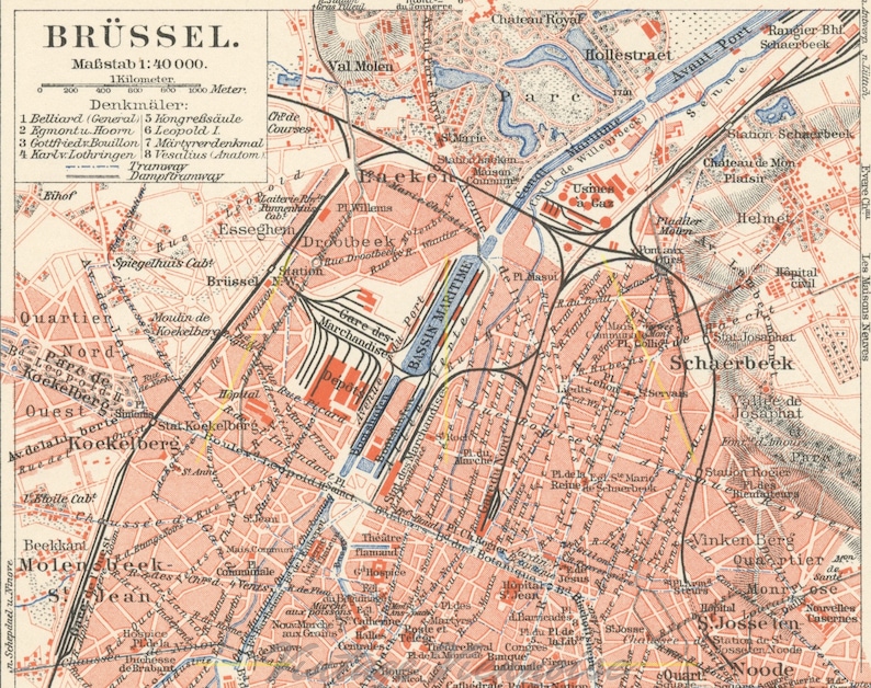 Antique Brussels Map. Brussels City Map Print. Brussels Gift. Brussels ...