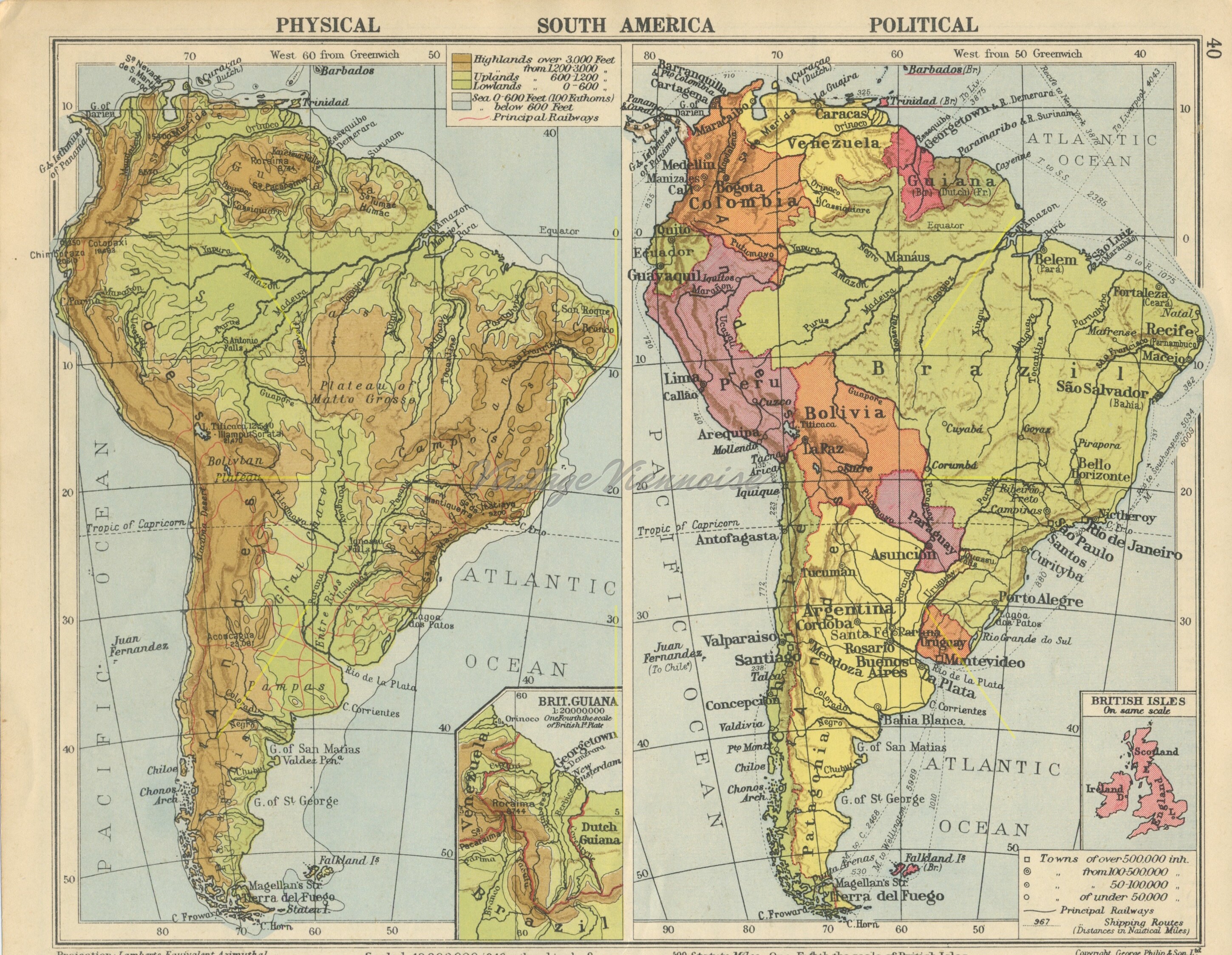 Vintage South America Map. Double-sided. Central America Map. West ...