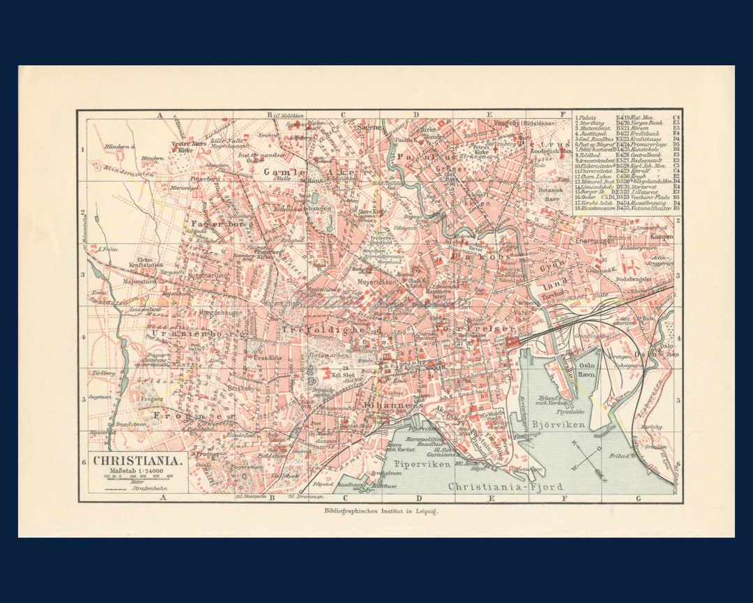 Antique Oslo City Map. Oslo Map Print. Norway Map. Norway Wall Art ...