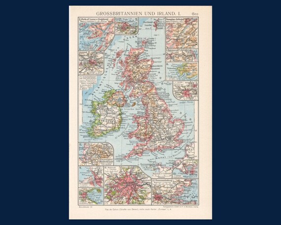 Vintage British Isles Map. Great Britain Map Print. United | Etsy
