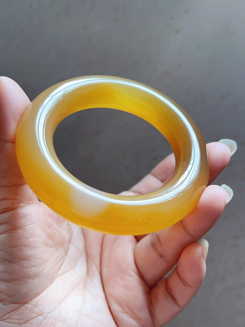 Chubby 52 Mm Natural Fanta Bright Yellow Orange Chalcedony Bangle - Etsy