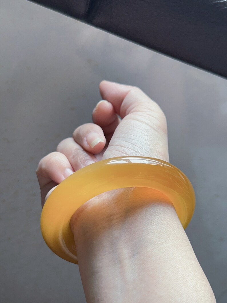 Chubby 52 Mm Natural Fanta Bright Yellow Orange Chalcedony Bangle - Etsy