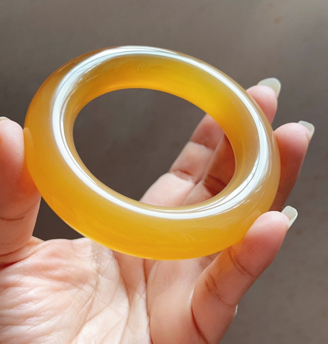 Chubby 52 Mm Natural Fanta Bright Yellow Orange Chalcedony Bangle - Etsy