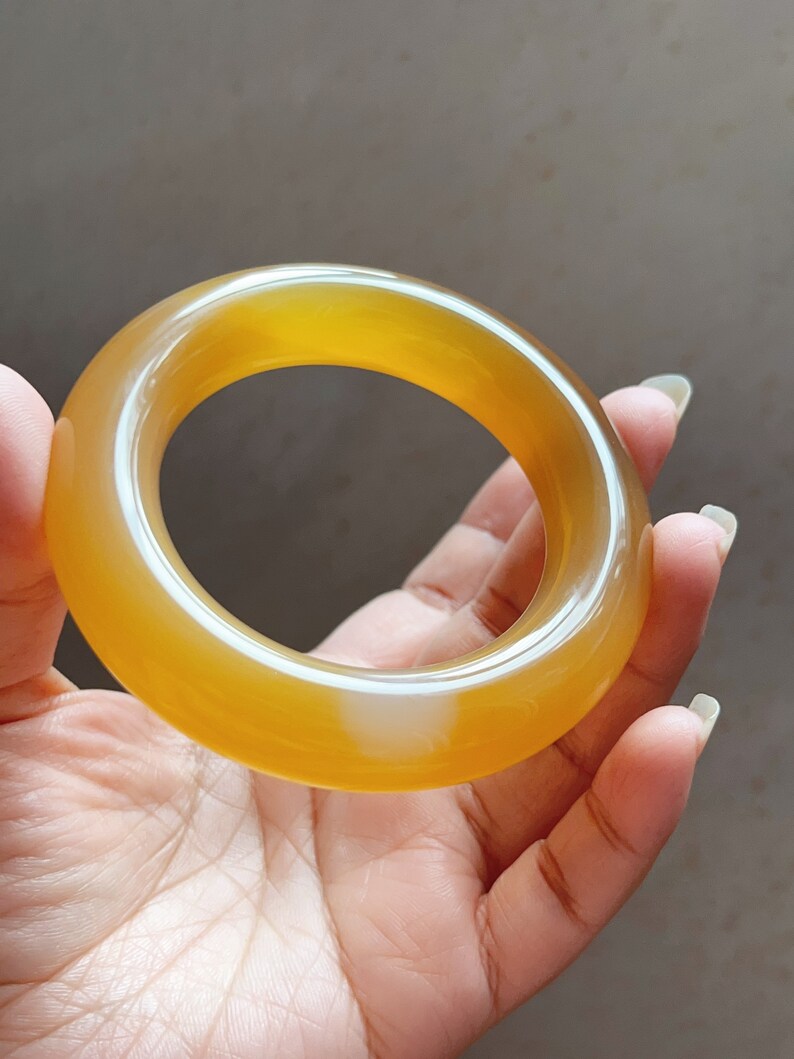 Chubby 52 Mm Natural Fanta Bright Yellow Orange Chalcedony Bangle - Etsy