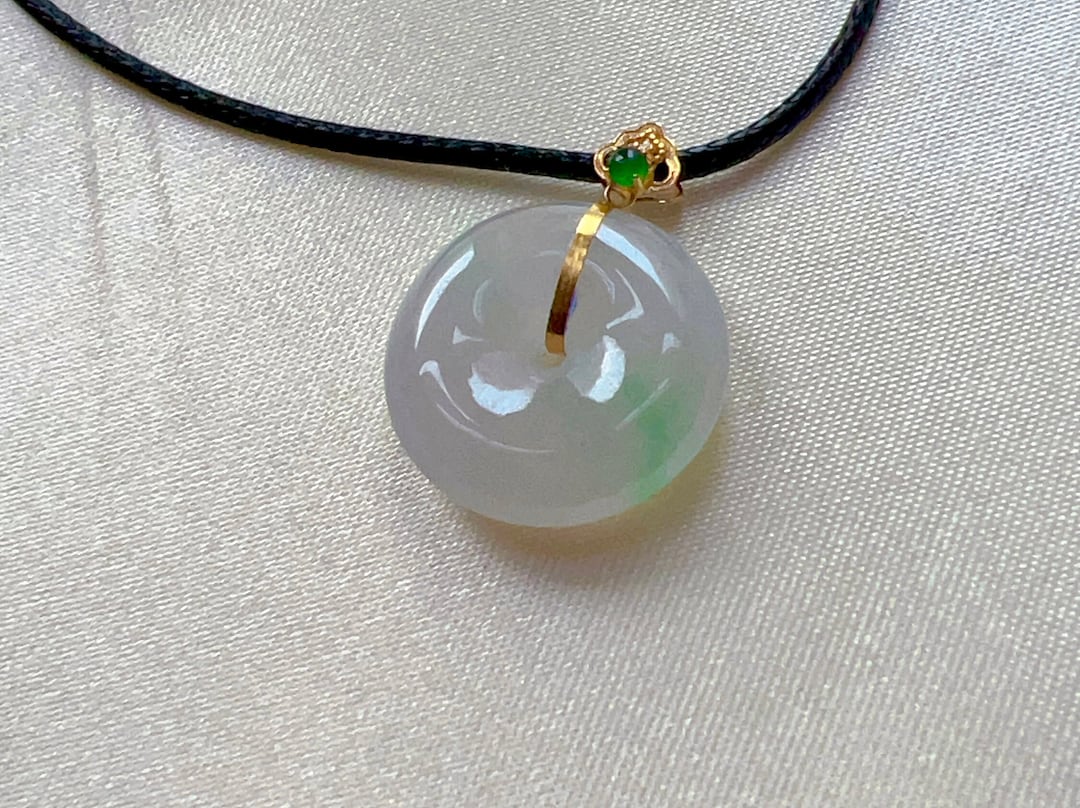 Grade A Untreated Icy Jadeite Jade Donut Pendant 18k Yellow Gold ...