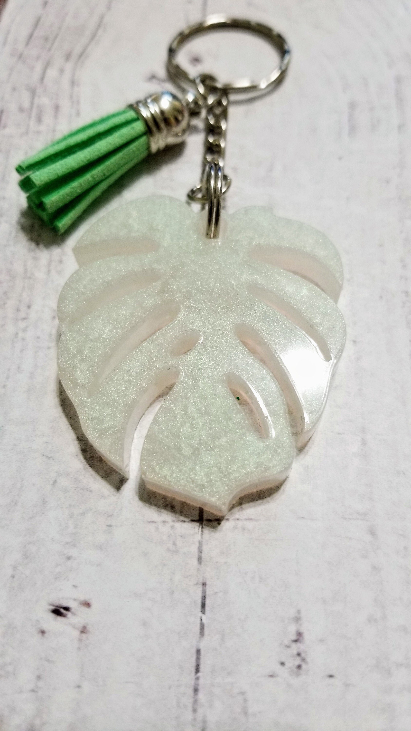 White Monstera Leaf Keychain