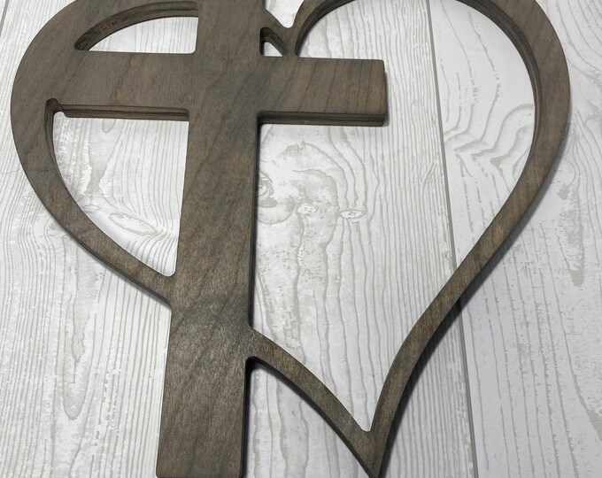 Wooden Heart With Cross Cut Out Available Many Sizes Home Decor Wall ...