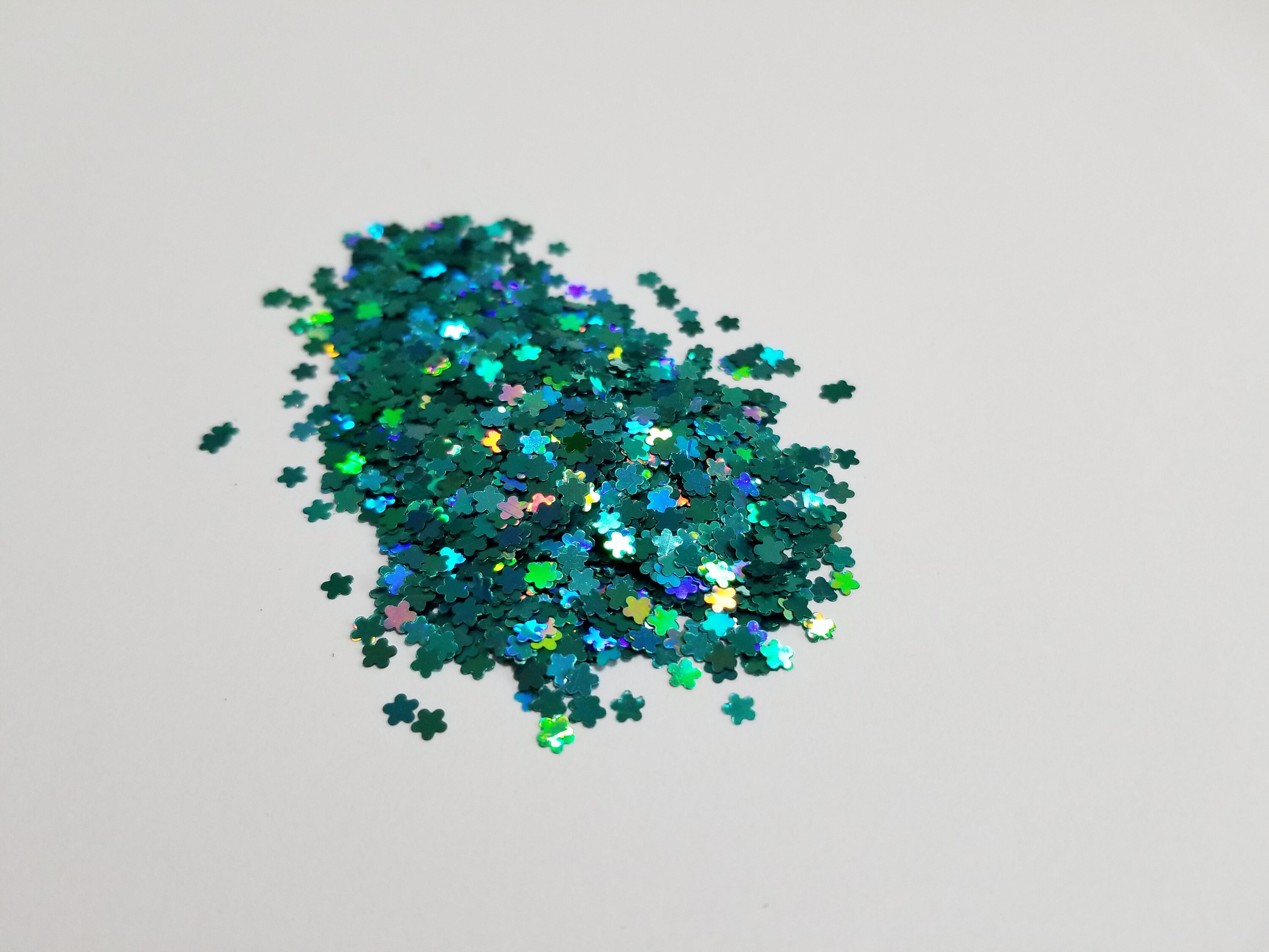 Holographic Teal Flowers Custom Glitter Mix - 1/2 oz - Solvent Resistant