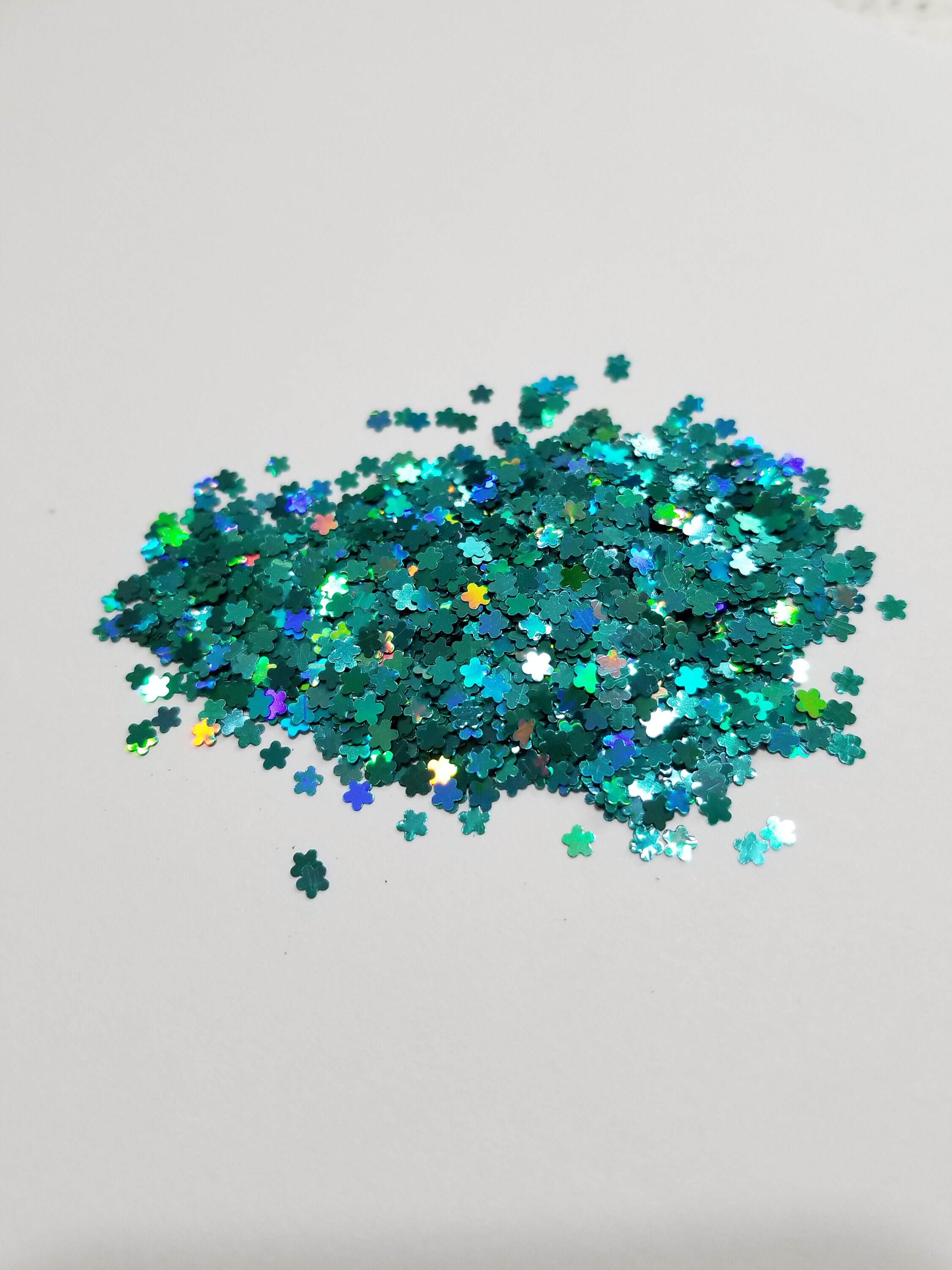 Holographic Teal Flowers Custom Glitter Mix - 1/2 oz - Solvent Resistant