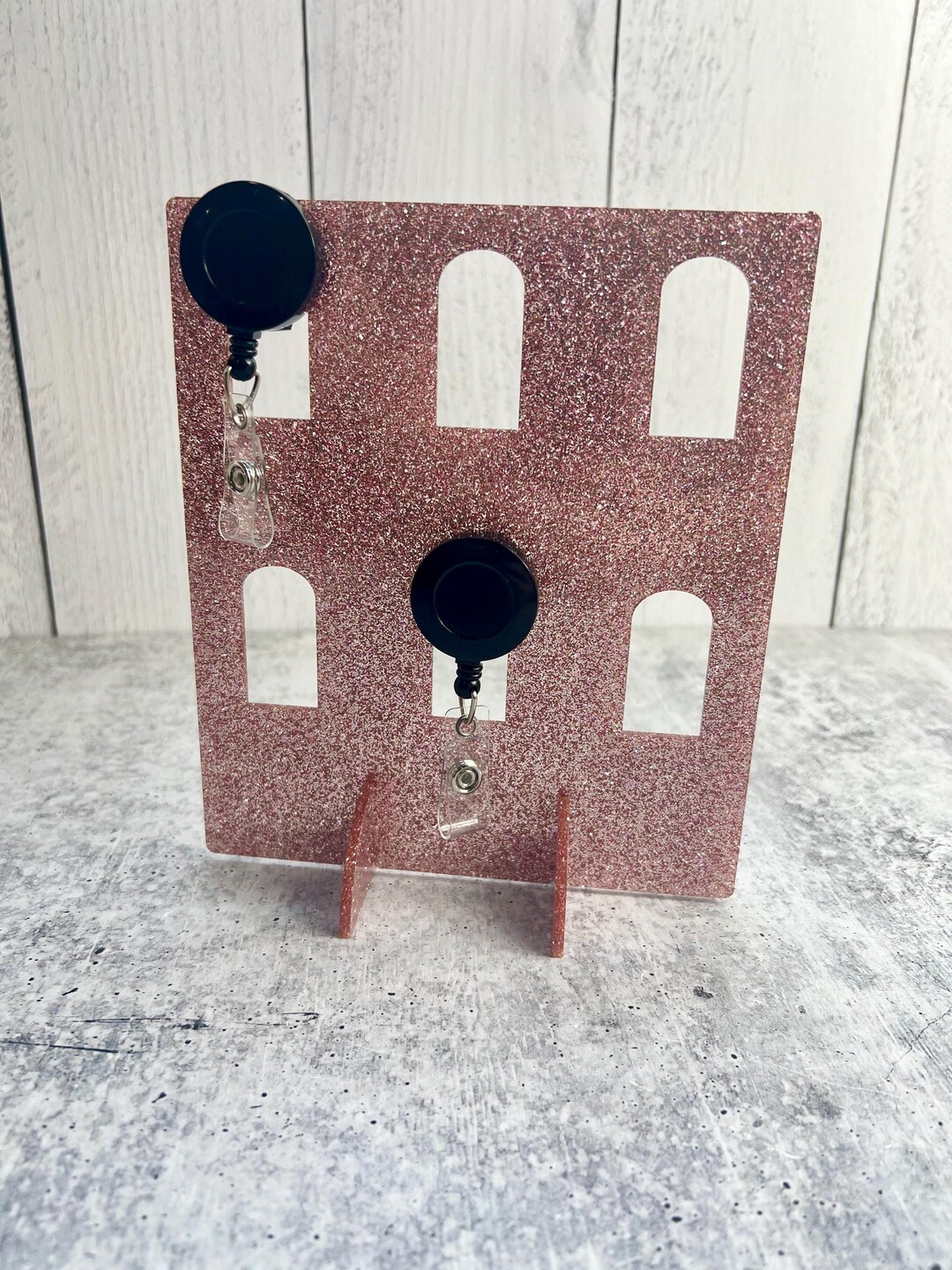 Badge Reel Display Stand - Holds 6 - Rose Gold Glitter - Etsy