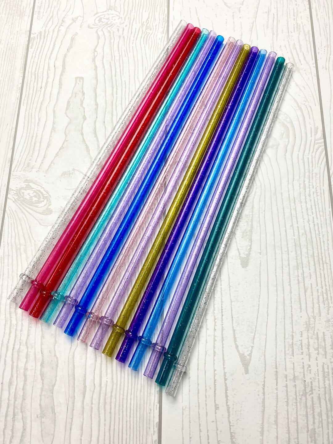 14 Plastic Glitter Drinking Straws - Assorted Colors - Party ...