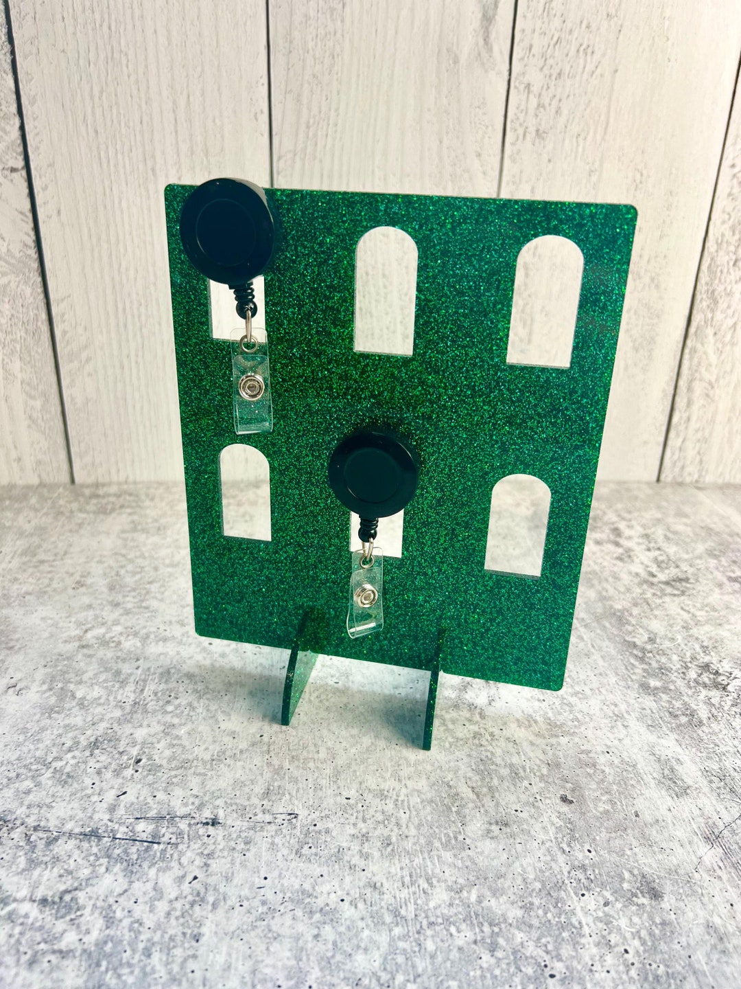 Badge Reel Display Stand - Holds 6 - Green Glitter - Etsy