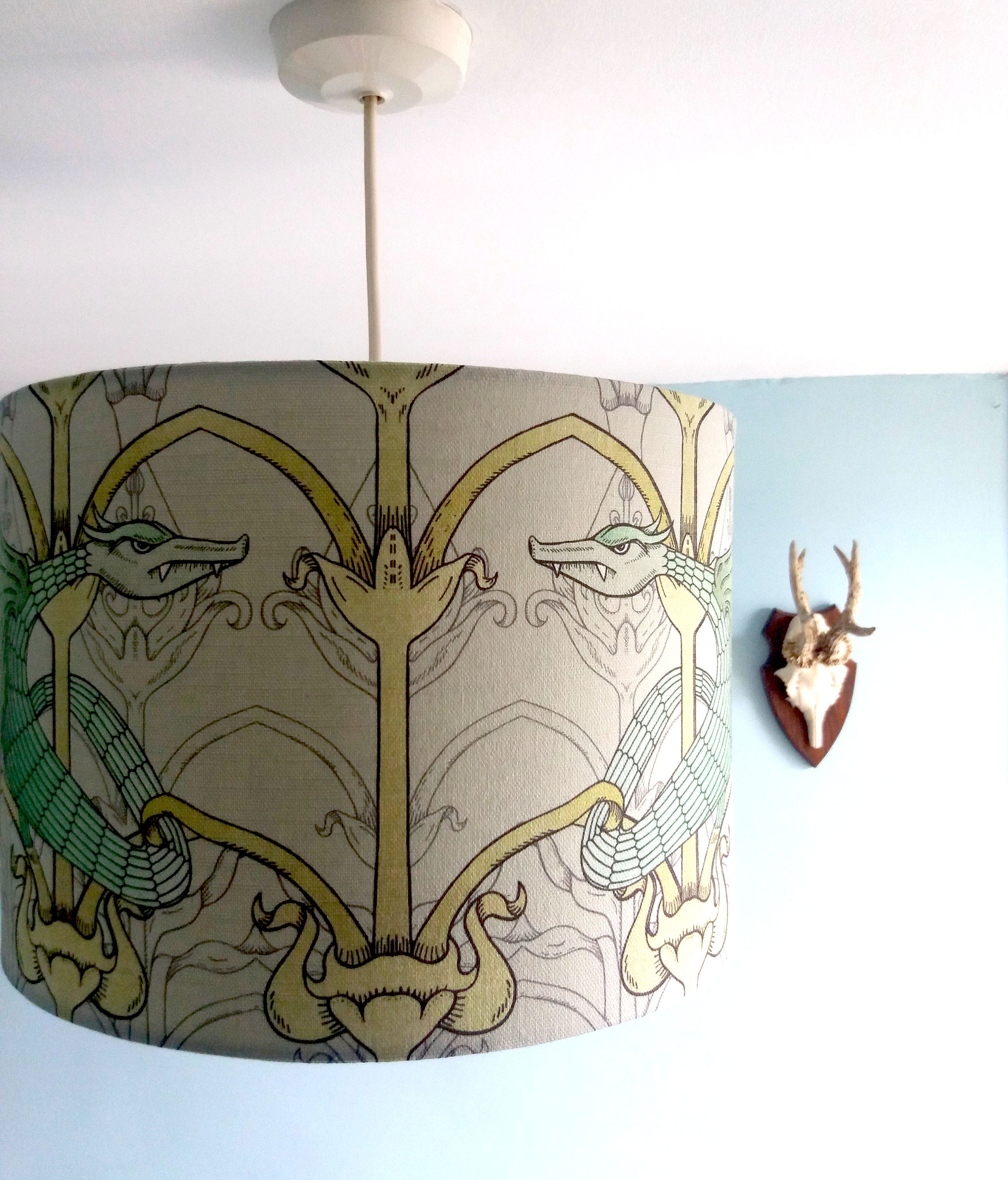 Victorian Gothic Dragon Light Shade, William Morris Style Drum Pendant ...