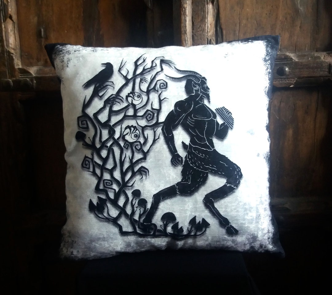 Pan Gothic Home Decor Cushion, Nature God Wiccan, Dark Fairytale Folk ...