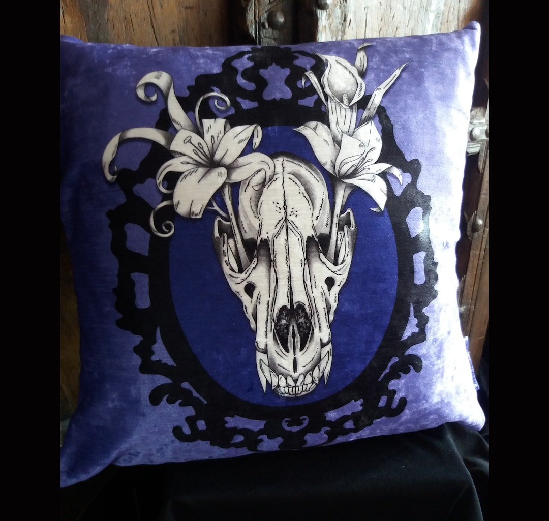 Wolf Skull Cushion, Victorian Gothic Home Decor, Dark Nature Pillow ...