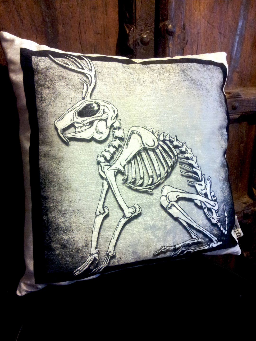 Jackalope Skeleton Gothic Home Decor Cushion, Mythical Creature ...