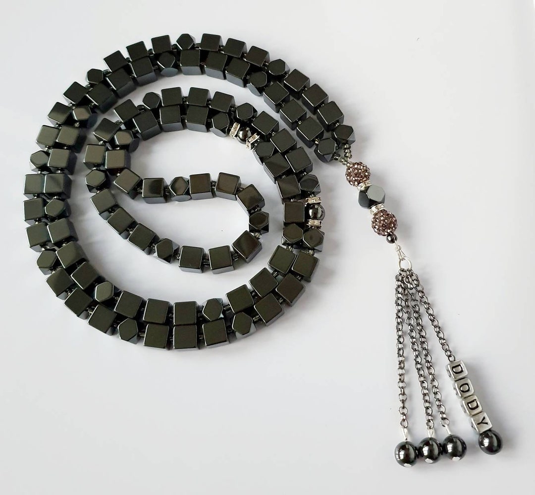 Luxury 100 Bead Tasbeeh Tasbih Premium Hematite Cube Personalised ...