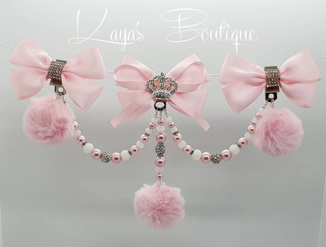 Big Bows Romany Triple Clip Hanging Pram Charm Shamballa Crystal Pearl ...