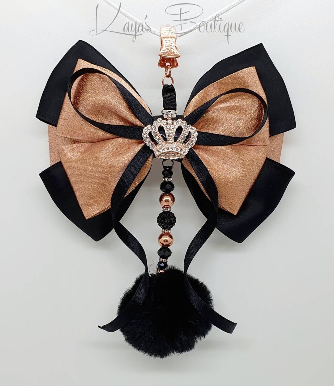Diamanté Crown Pram Charm: Black & Rose Gold Glitter Bow, Pom Pom - Etsy