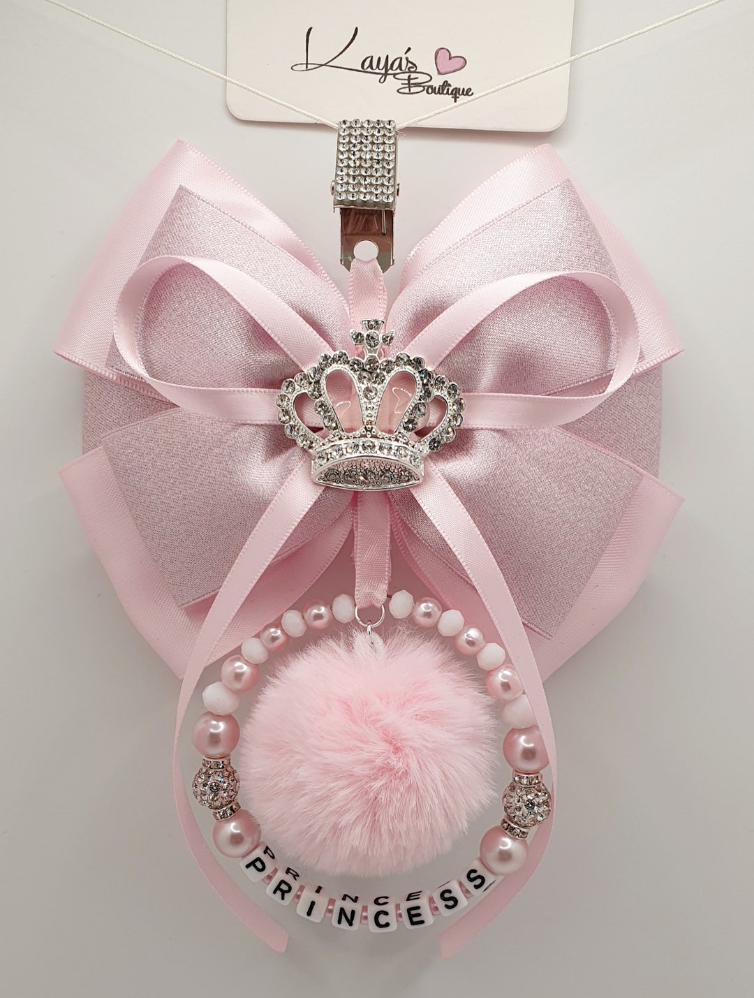 Diamanté Crown Big Bow Romany Hanging Pram/bag Charm New Baby Shower ...