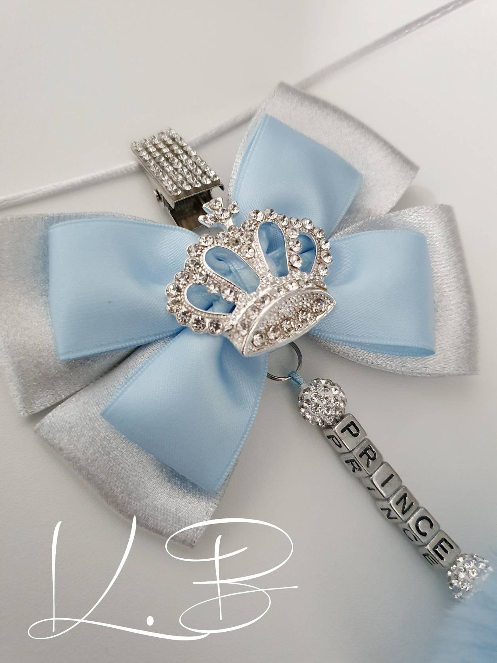 Diamante Crown Big Bow Romany Hanging Pram Charm, New Baby Gift ...