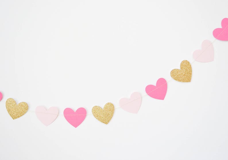 Pink and gold heart garland gold and pink garland valentines | Etsy