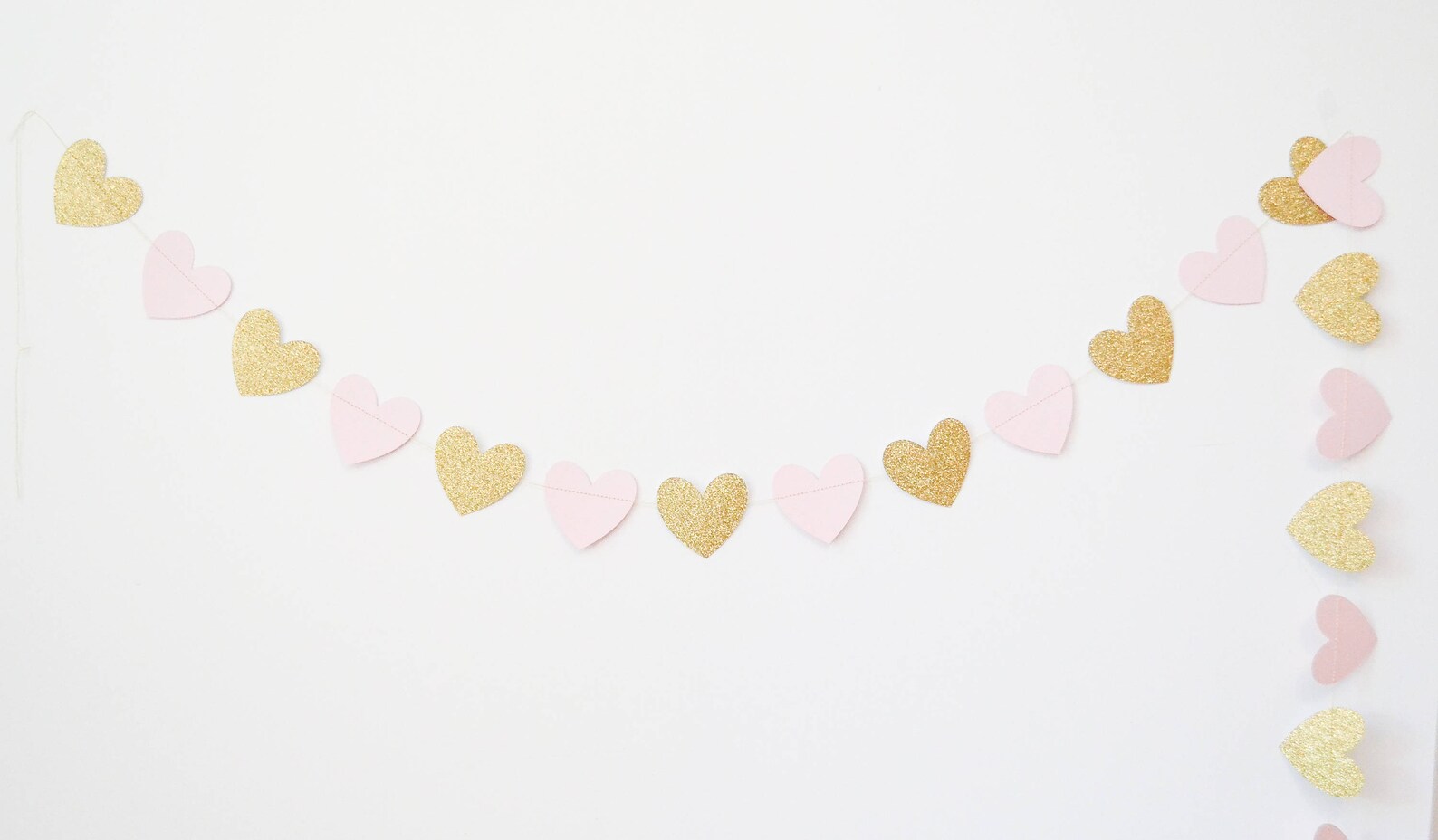 Gold and pink heart garland pink and gold banner valentines | Etsy