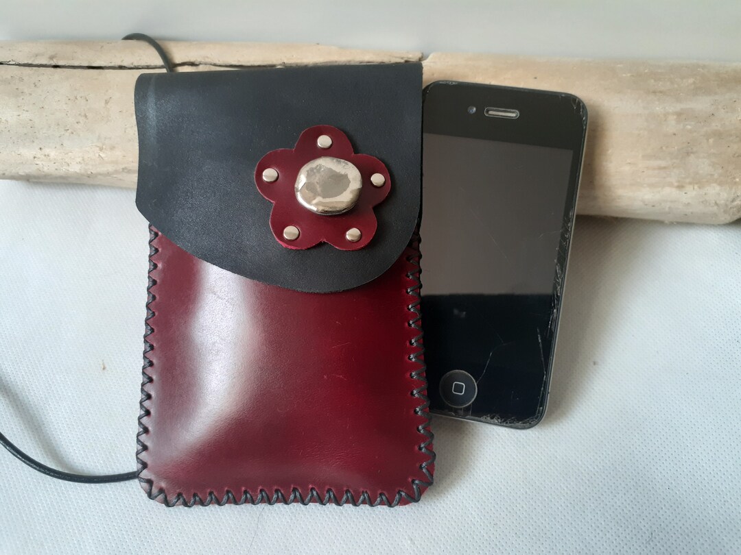 Small Model Phone Pouch, With Shoulder Strap, in Magenta and Black ...