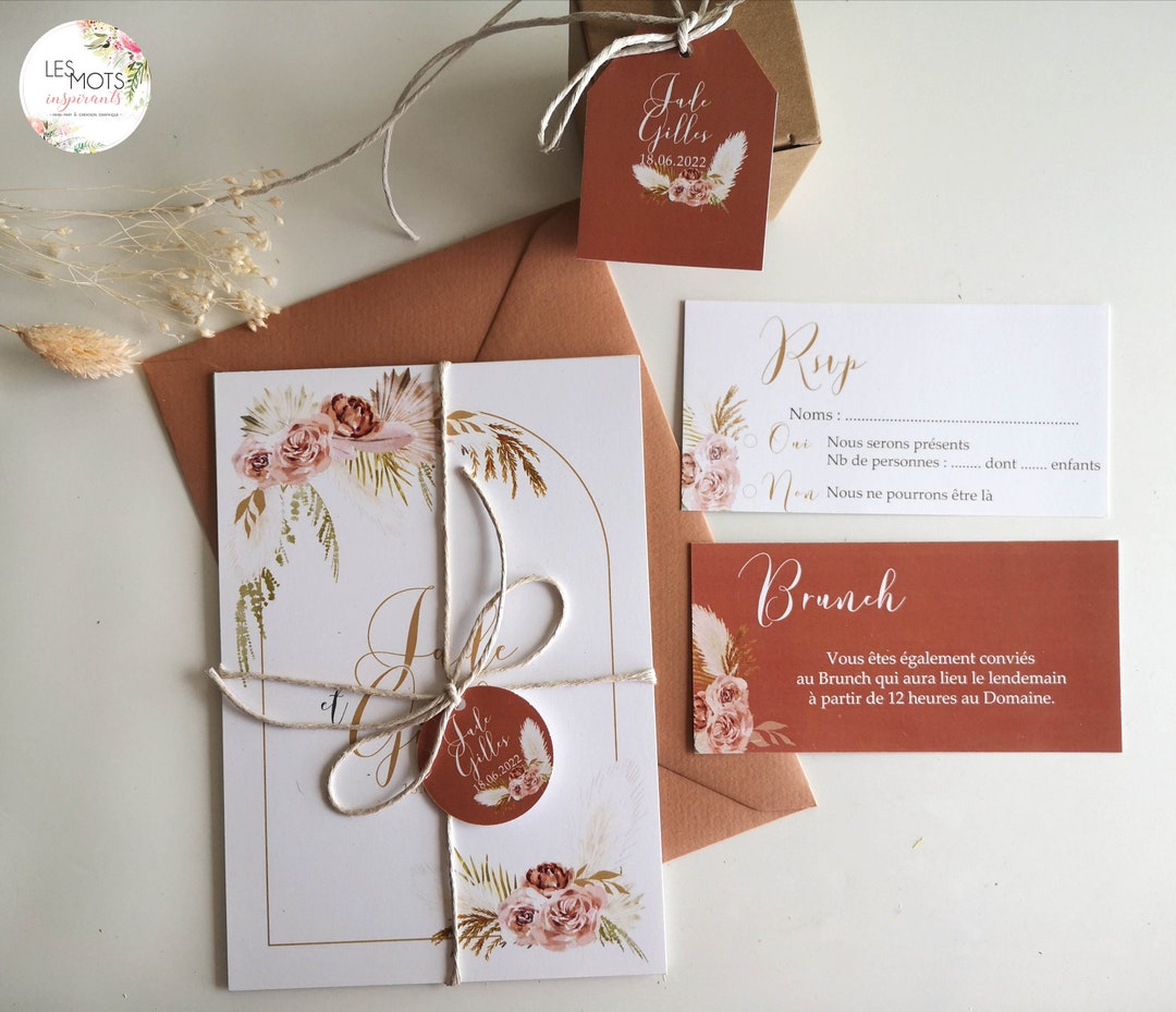 Faire-part mariage terracotta, faire-part mariage fleurs séchées ...