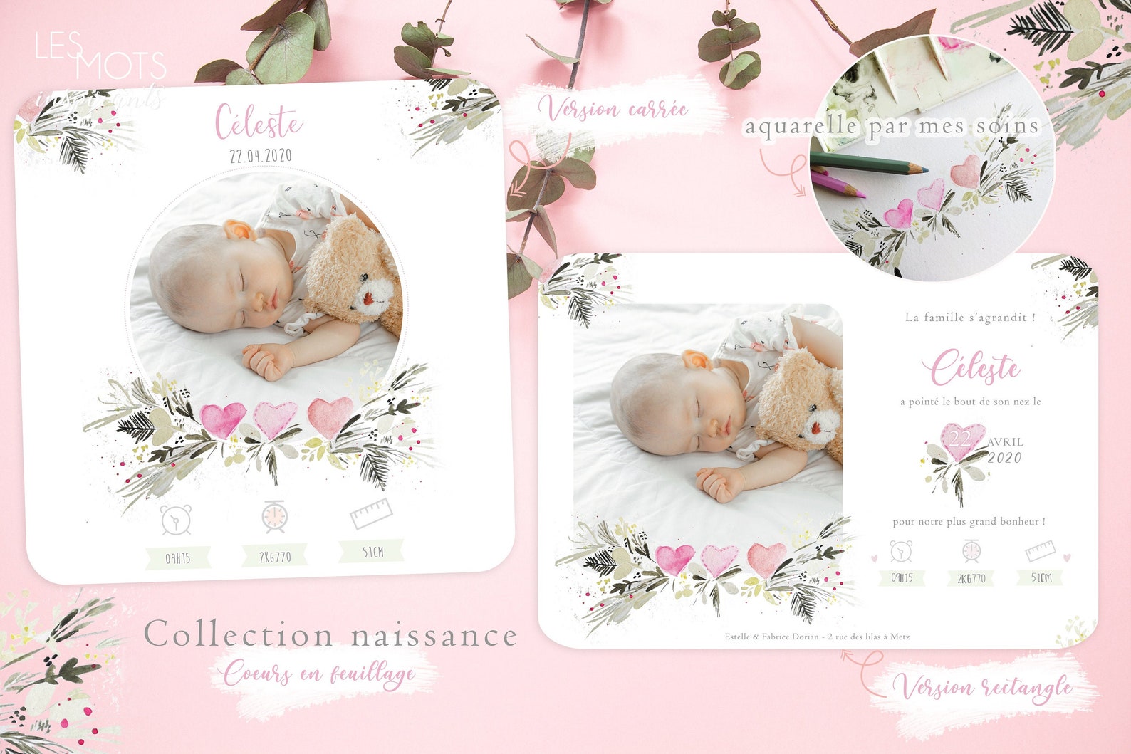 Faire-part naissance aquarelle faire part naissance fille - Etsy France