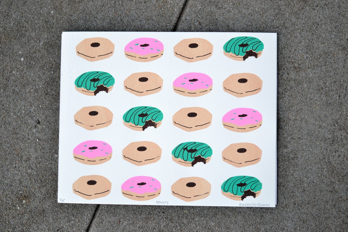 Donuts Hand Screen Print Limited Edition Handmade Silkscreen - Etsy