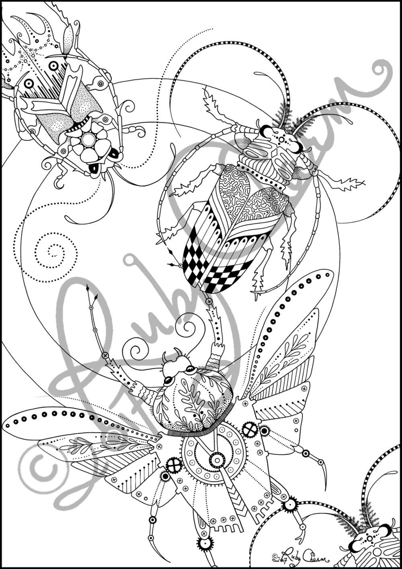 INSECTS BUGS Downloadable Printable Adult Coloring Page Ruby - Etsy