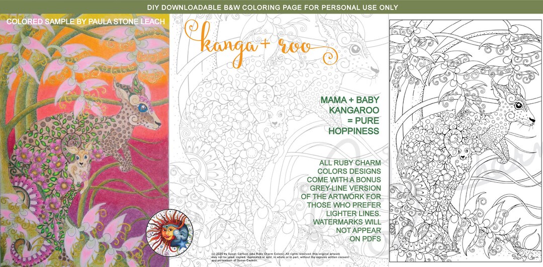 Kanga + Roo Downloadable Printable PDF Coloring Page by Ruby Charm ...