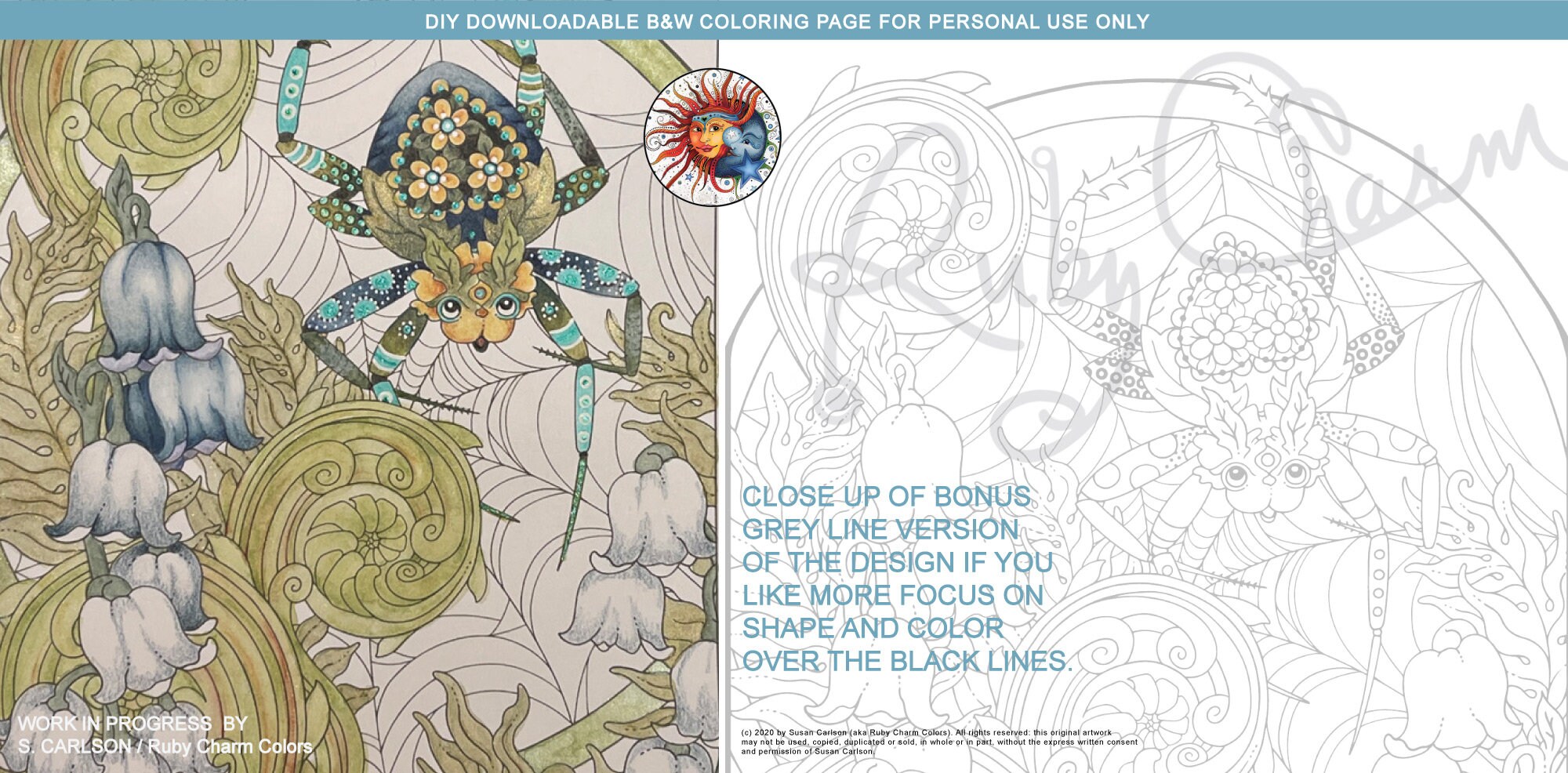 Garden Spider: Downloadable Printable PDF Coloring Page by | Etsy