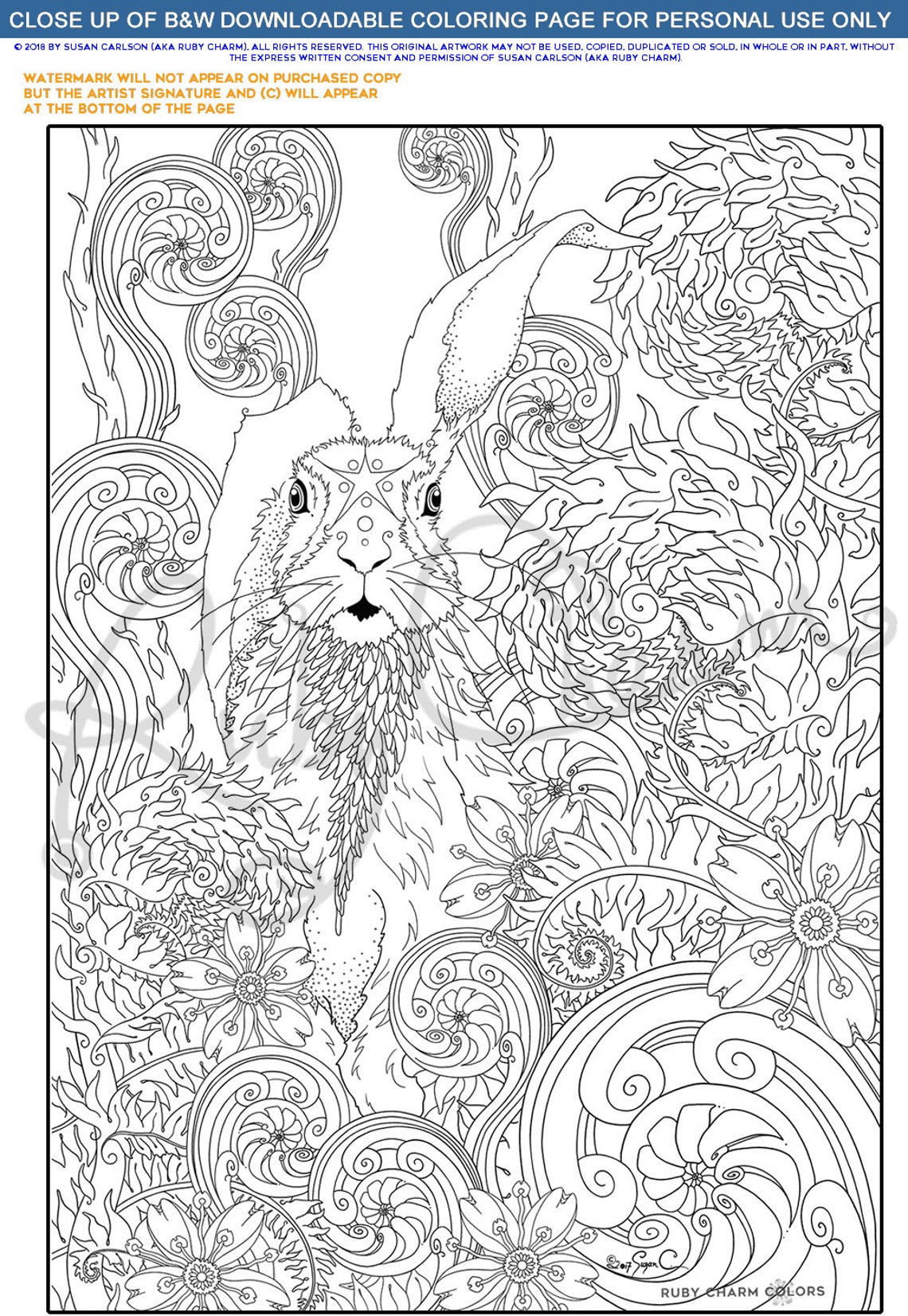 SPRING RABBIT: Downloadable Printable PDF Coloring Page by - Etsy