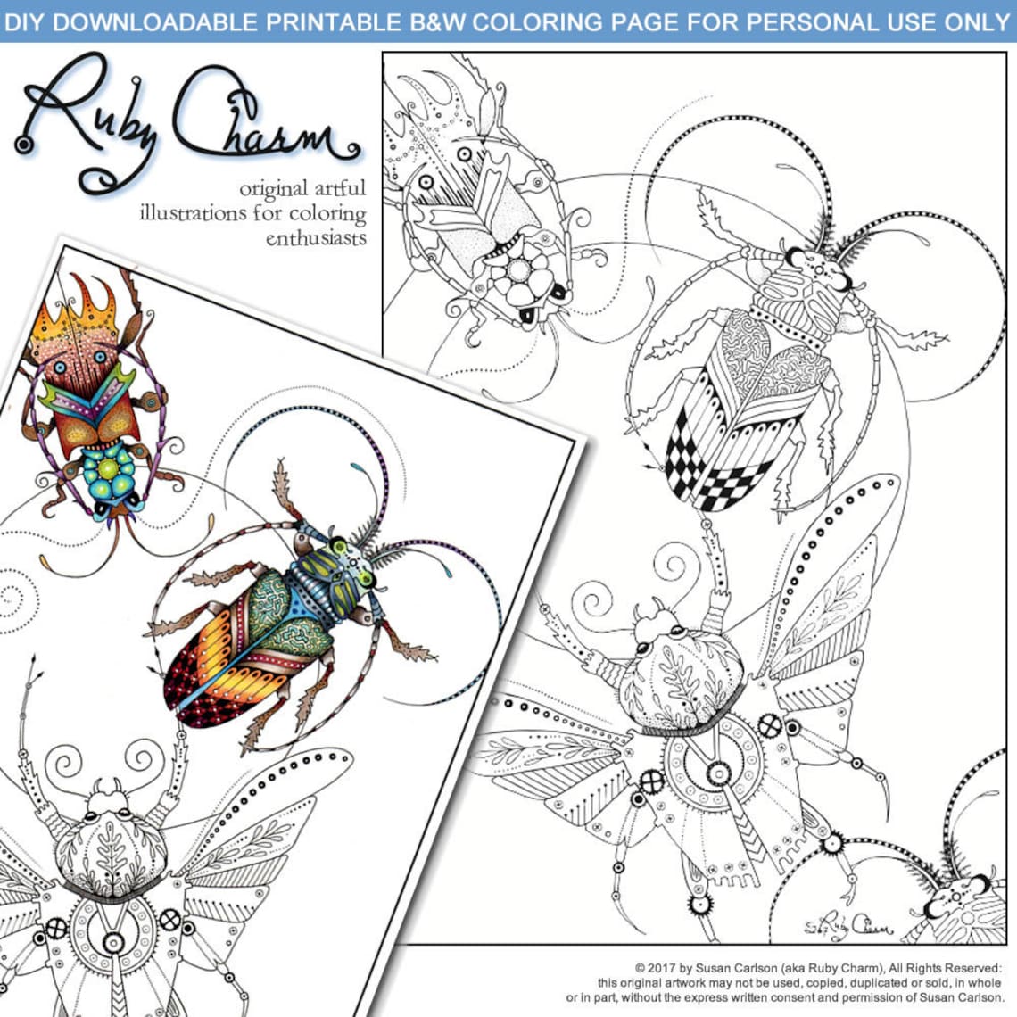 INSECTS BUGS Downloadable Printable Adult Coloring Page Ruby - Etsy