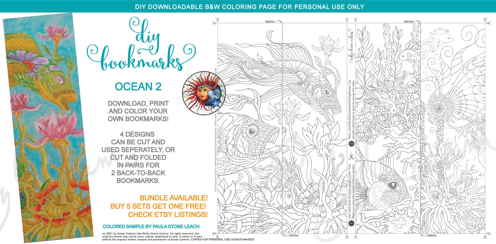 DIY Printable Bookmarks Ocean 2: Fish anenome water sea | Etsy