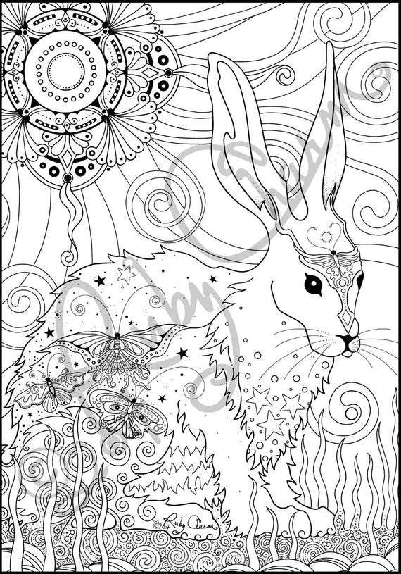 Rabbit Mandala Coloring Pages Cartoon Paper Rabbit Stands Flower