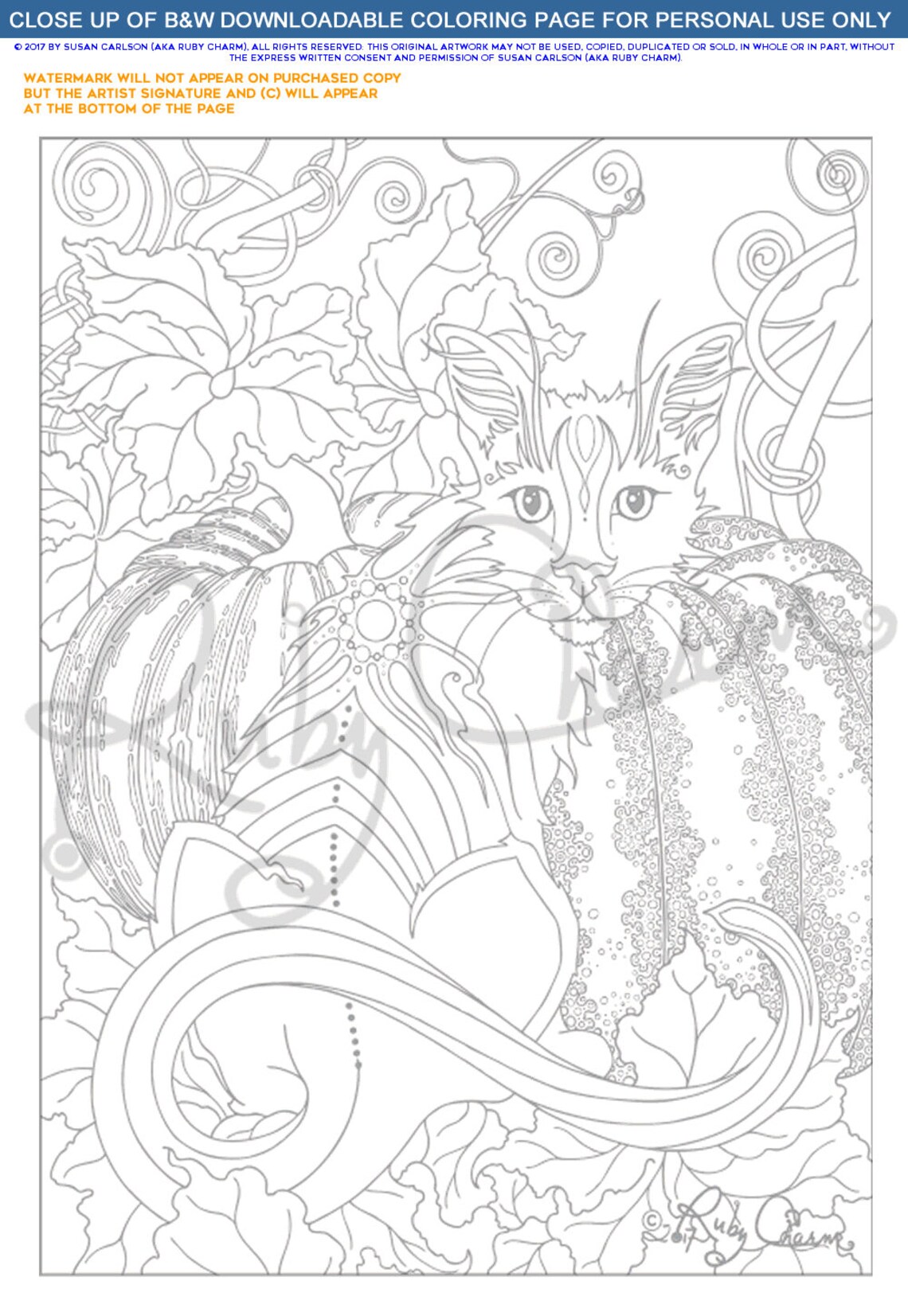 AUTUMN CAT Downloadable Printable Adult Coloring Page PDF - Etsy