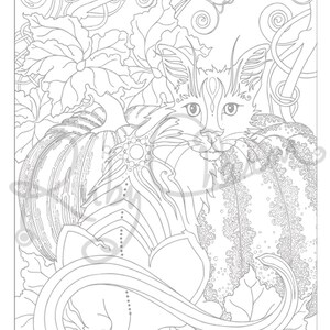 AUTUMN CAT Downloadable Printable Adult Coloring Page PDF, Ruby Charm ...
