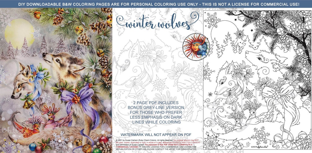 Winter Wolves: Downloadable Printable 2-page PDF for Coloring, Wolf ...