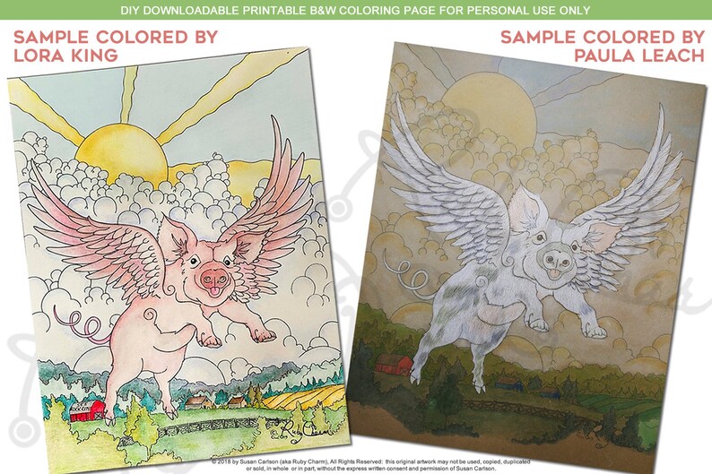 Flying Pig Downloadable PDF by Ruby Charm Colors: Print and | Etsy