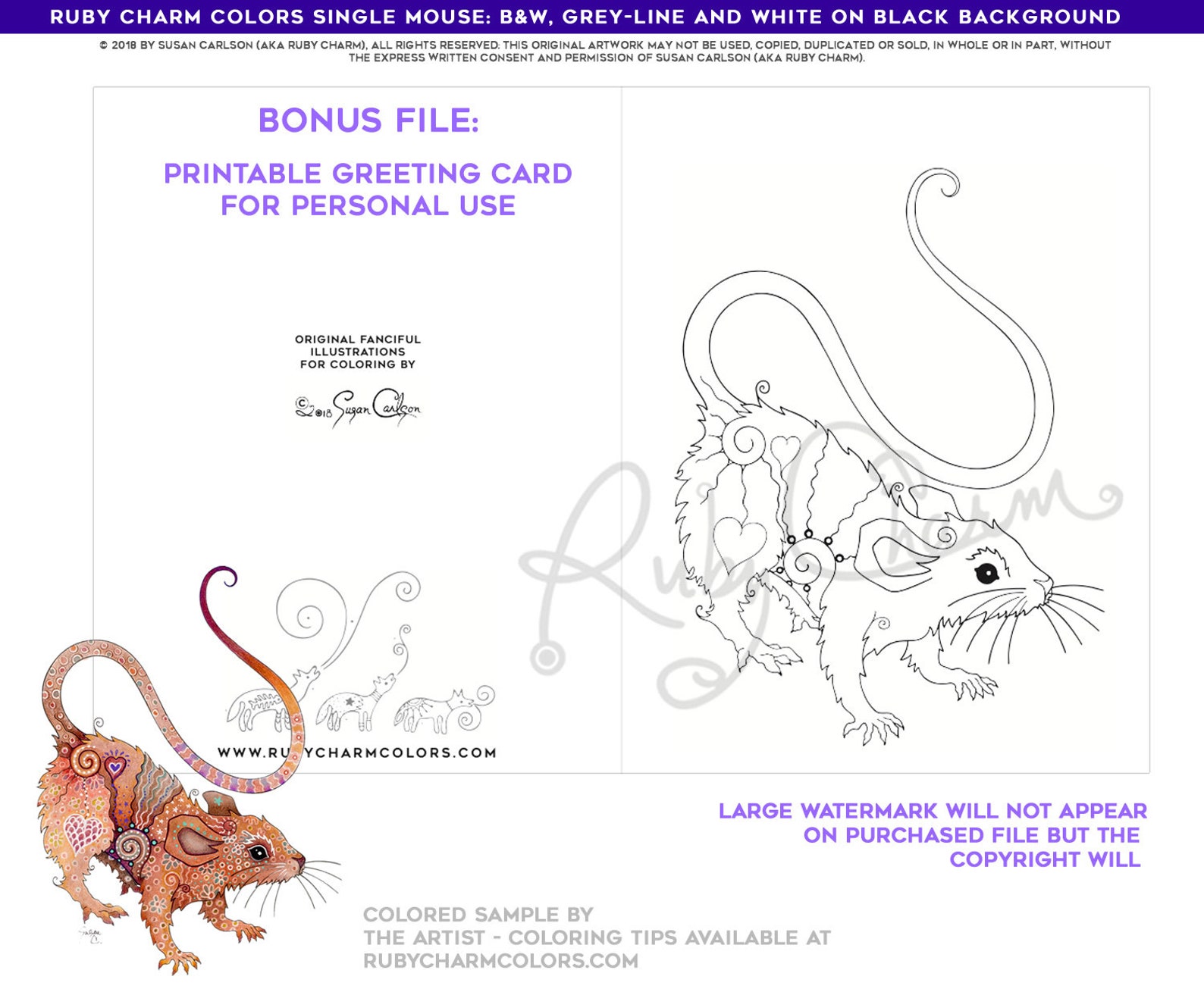 Mouse PDF: Downloadable, Printable Adult Coloring Page With BONUS ...