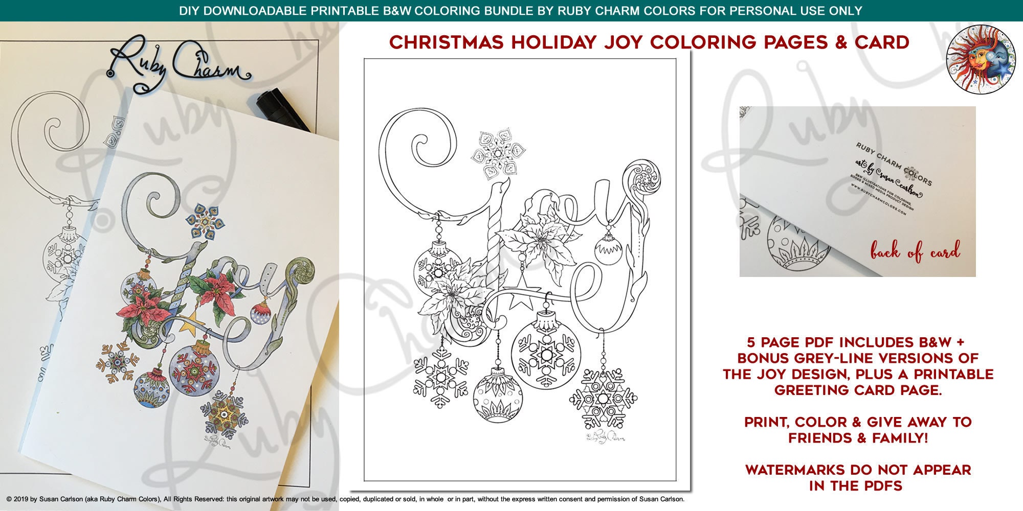 Christmas Holiday JOY Downloadable PDF: Print & Color Pages | Etsy