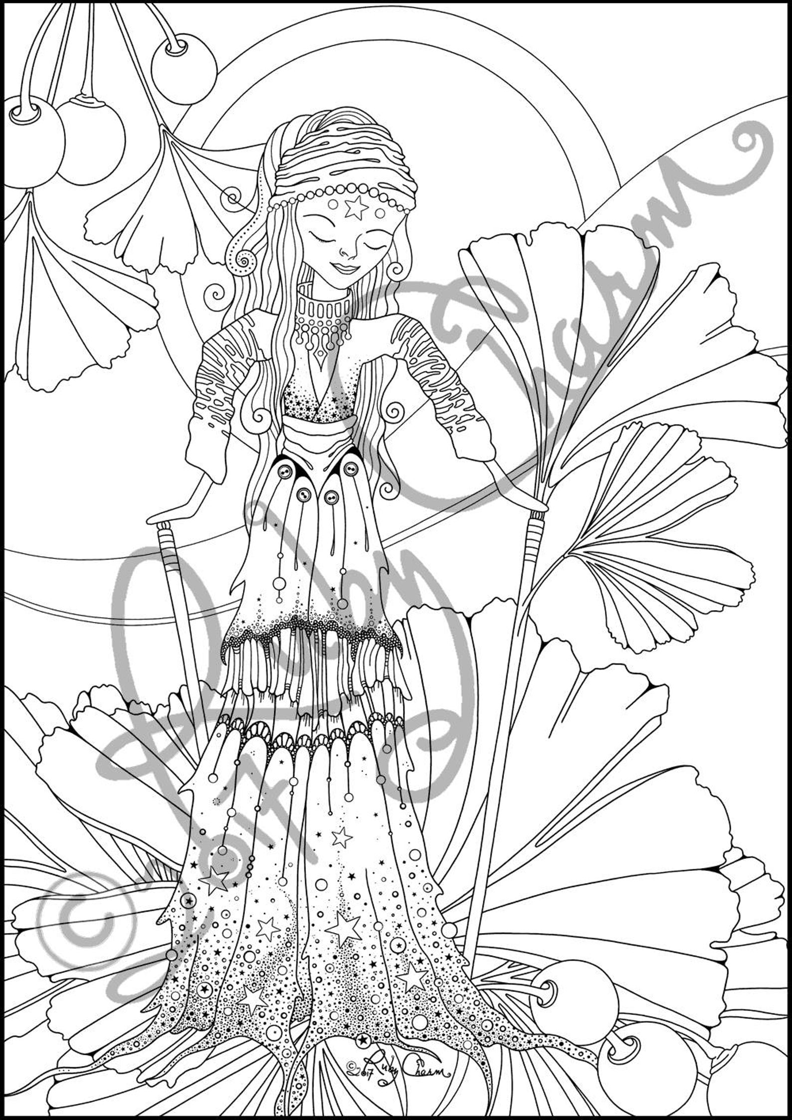 RUBY CHARM Downloadable Printable Adult Coloring Page, Artful ...