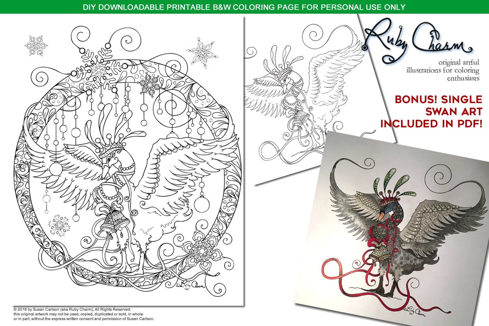 Christmas HOLIDAY Swan Downloadable PDF: Print and Color Swan ...
