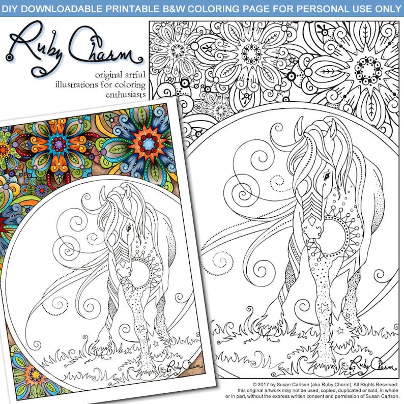 HORSE Downloadable Printable Adult Coloring Page Ruby Charm - Etsy