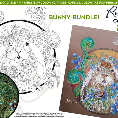 BUNNY BUNDLE: Downloadable Printable PDF Coloring Pages - Etsy