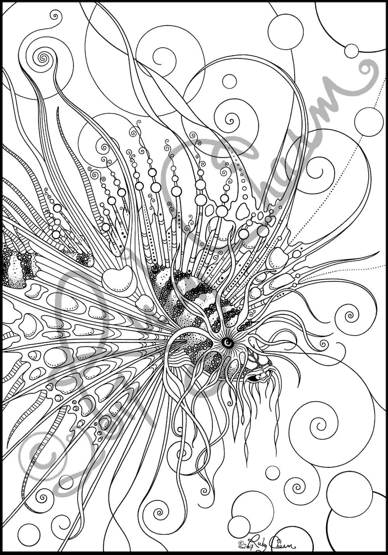 LION FISH Downloadable Printable Adult Coloring Page, Ruby Charm Artful ...