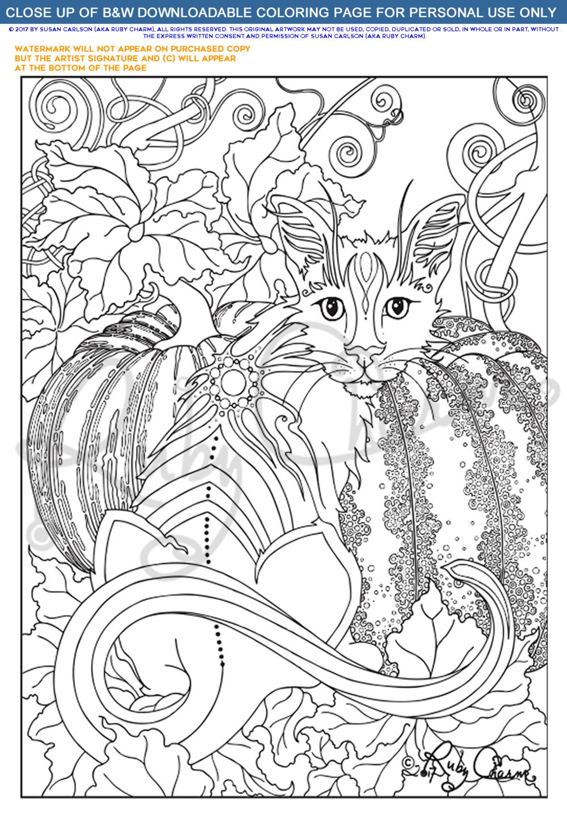 AUTUMN CAT Downloadable Printable Adult Coloring Page PDF - Etsy